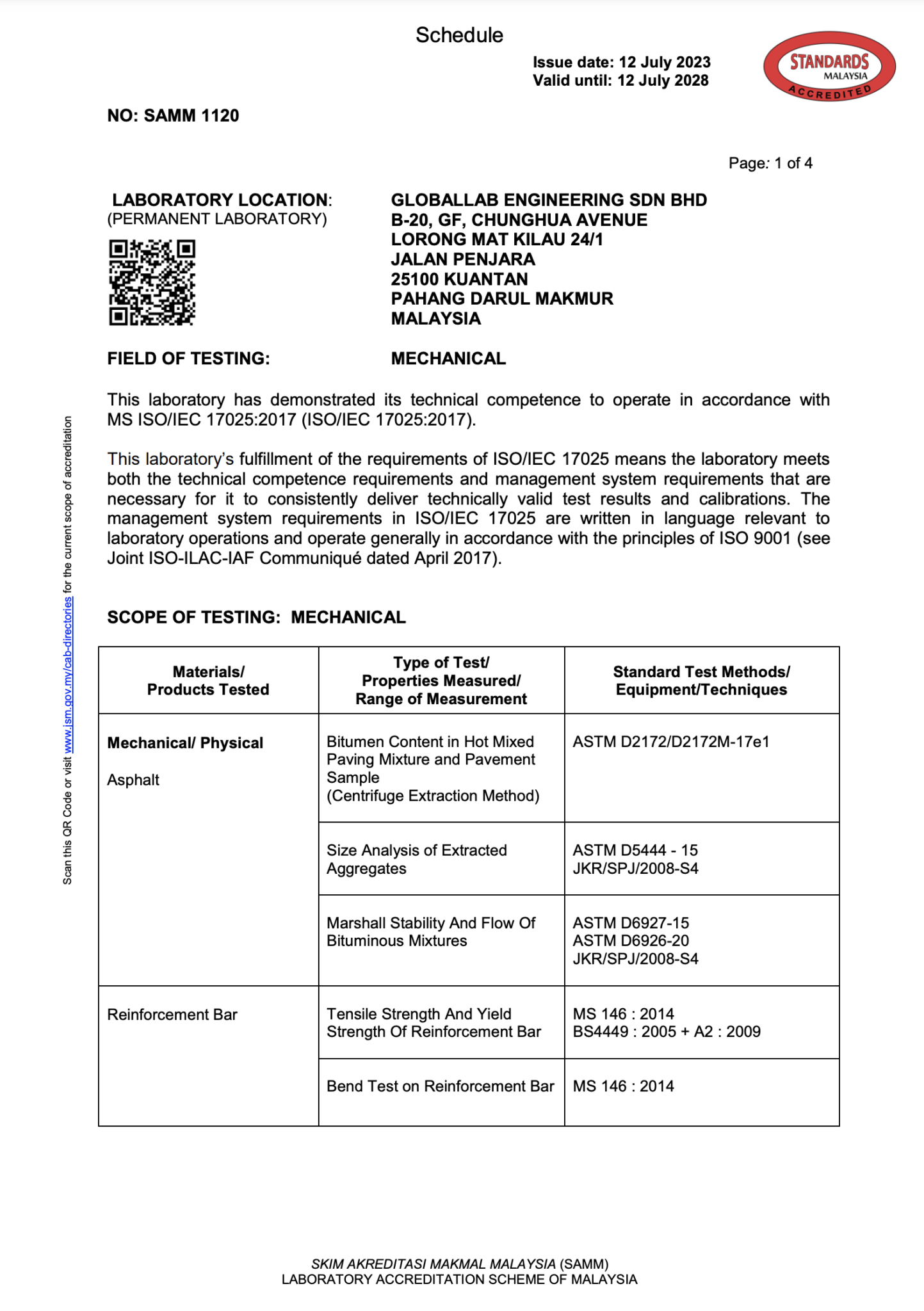 SAMM MS ISO/IEC 17025:2017 – Globallab Engineering